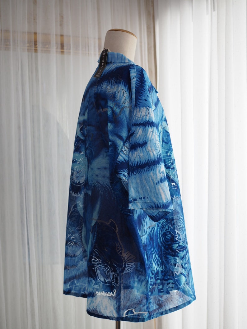 Blue Tiger Print Shirt – Rare Vintage Style Top, Oversized XL Blouse ...