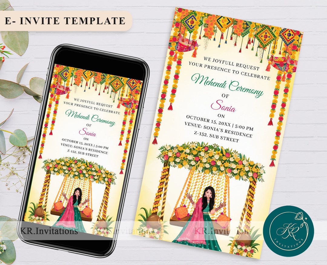 Mehendi Invitation Card Henna Party Invite Mhendi Night Invitation ...