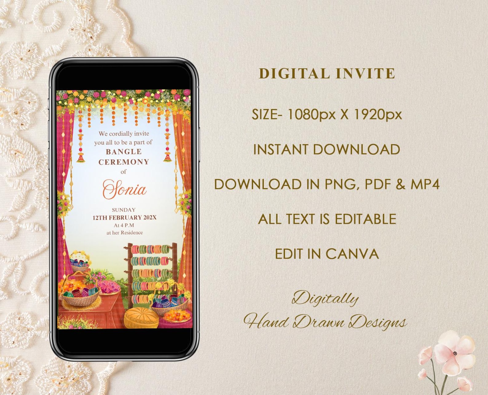 Editable Bangle Ceremony Digital Invitation: Chura Wedding Card - Etsy
