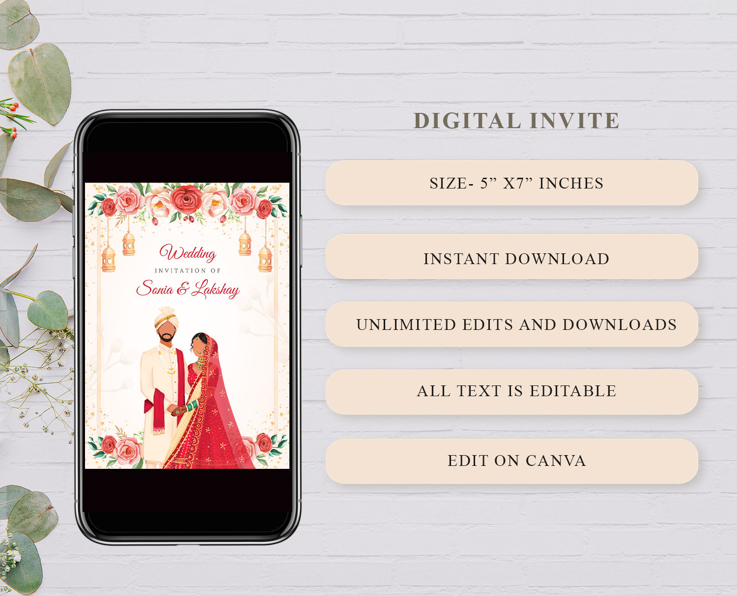 Digital Indian Wedding Invitation: Editable Hindu Ceremony Invite ...