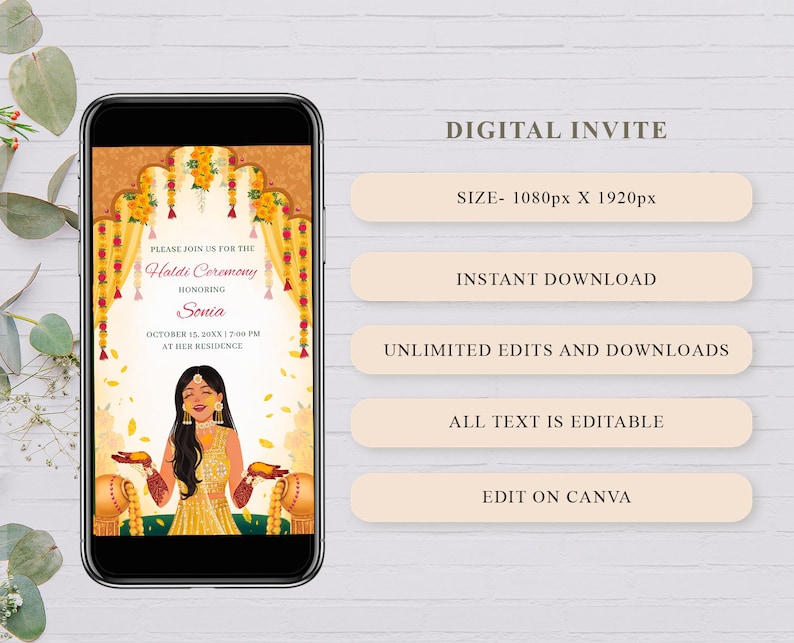 Editable Haldi Invitation Template: Digital Ceremony Invite (FIH03) - Etsy