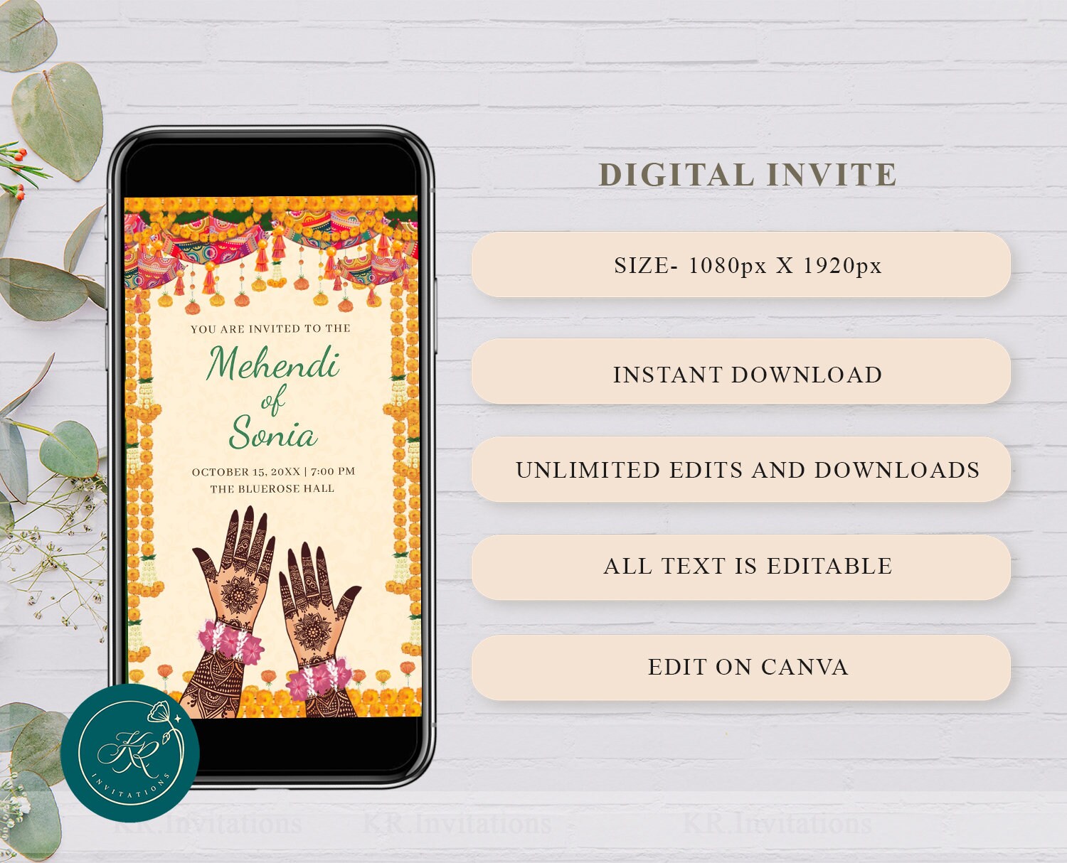 Digital Mehendi Invitation Template, Mehendi Night Invite as Dholki ...