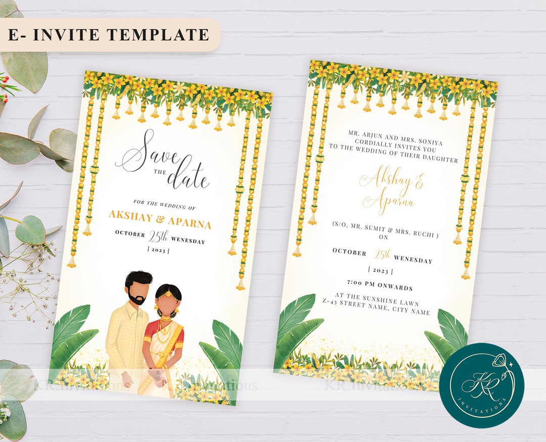 EDITABLE | Indian Wedding Invitation Template, South Indian Wedding ...