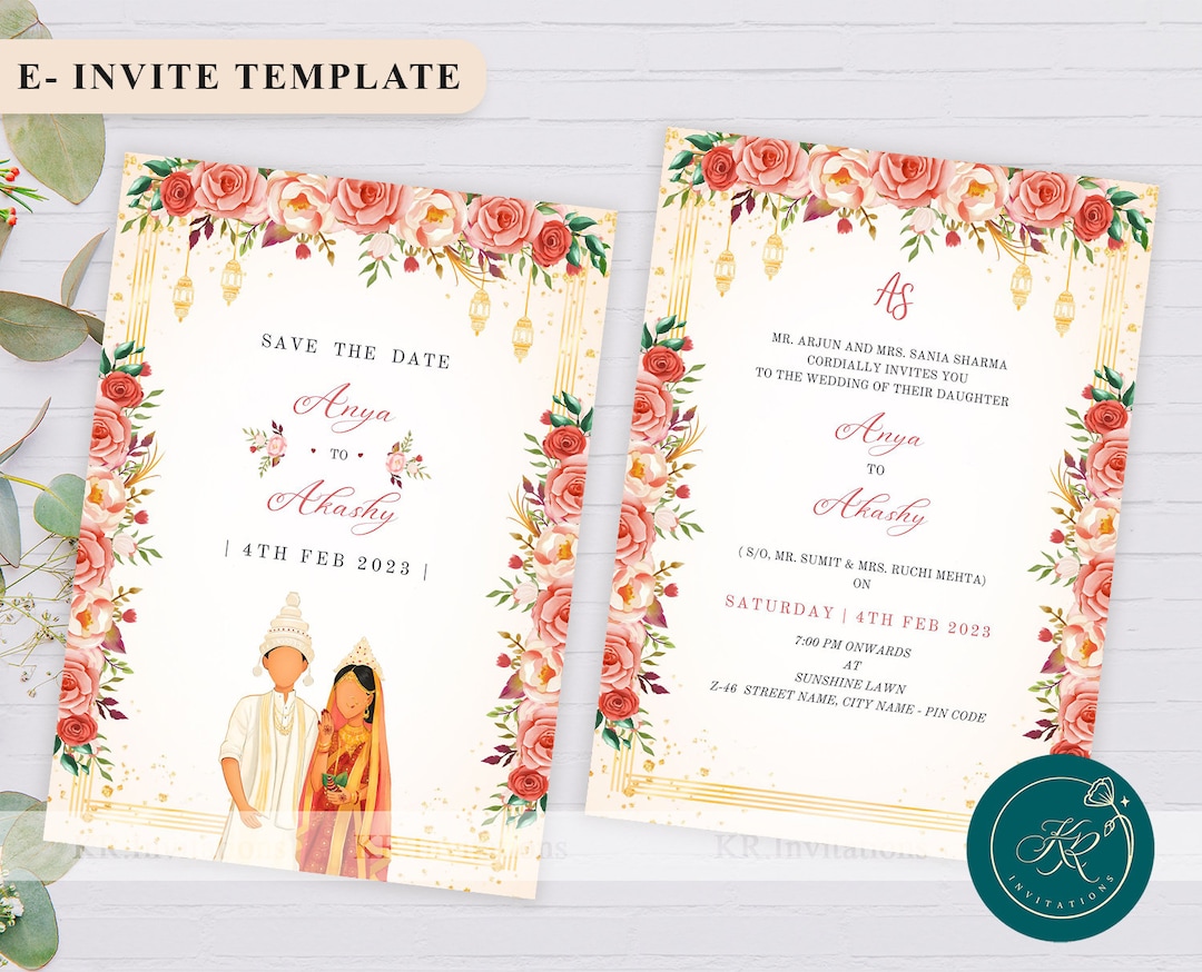 Bengali Wedding Invitation Template: Floral Indian Invite (digital) - Etsy