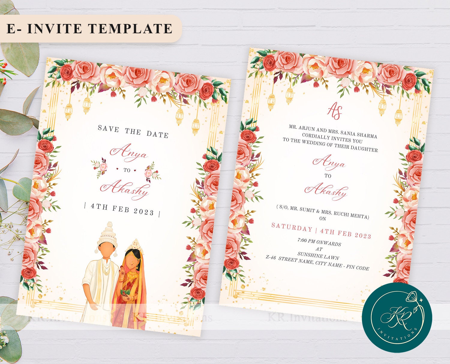 Bengali Wedding Invitation Template: Floral Indian Invite (digital) - Etsy