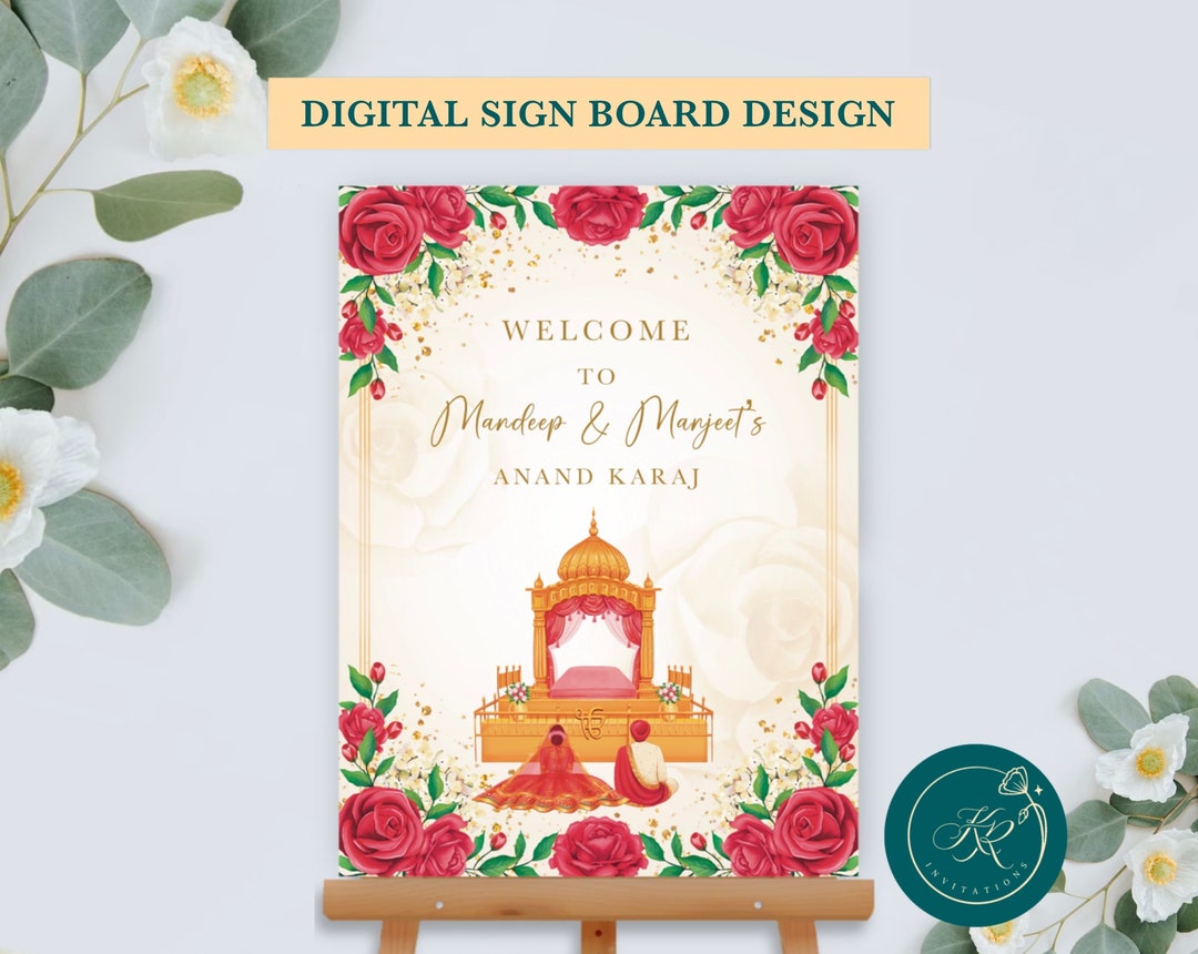Sikh Wedding Sign Board or Punjabi Wedding Welcome Signage,classy Anand ...