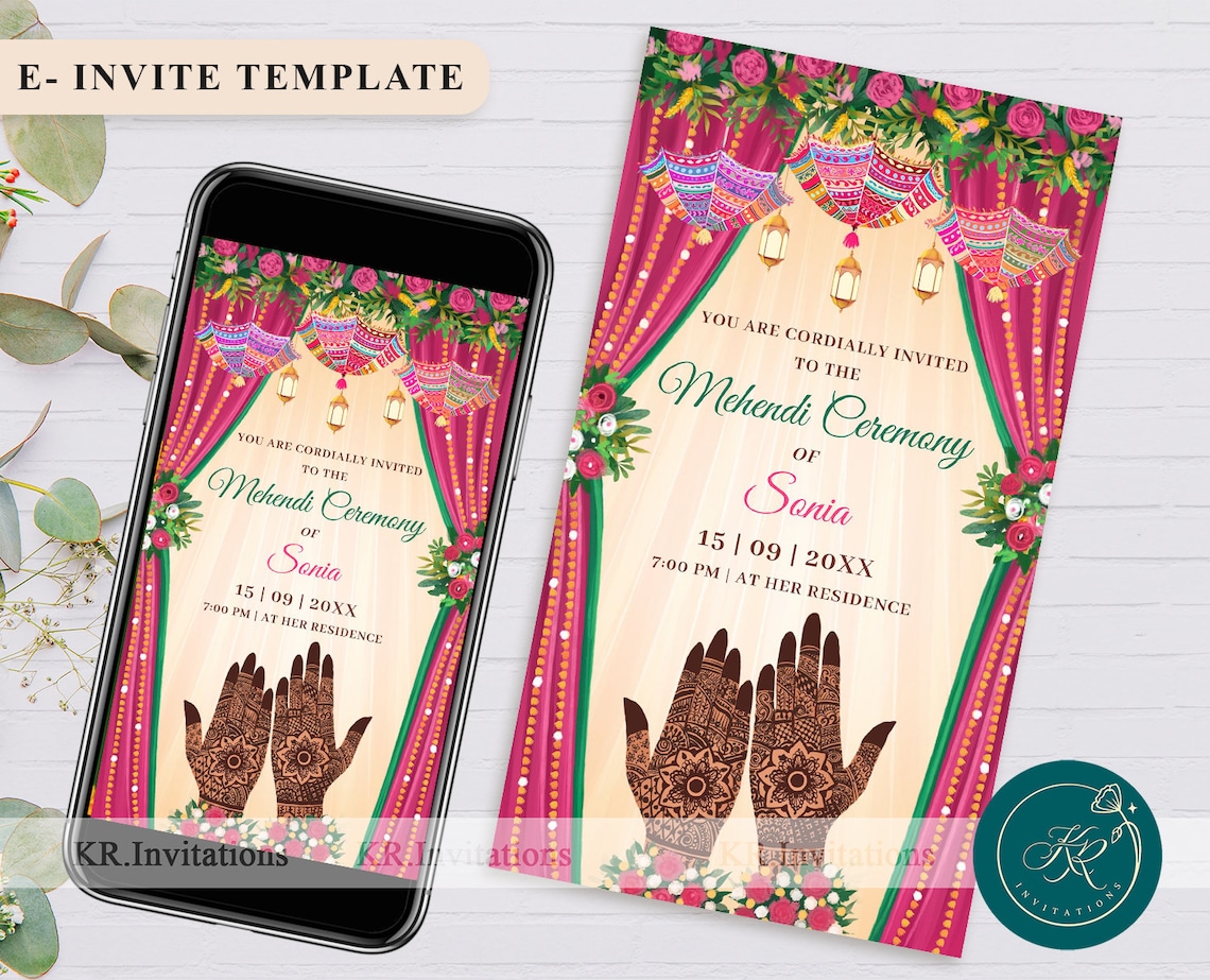 Editable Mehendi Invite as Henna Party Invitation Template, Dholki ...
