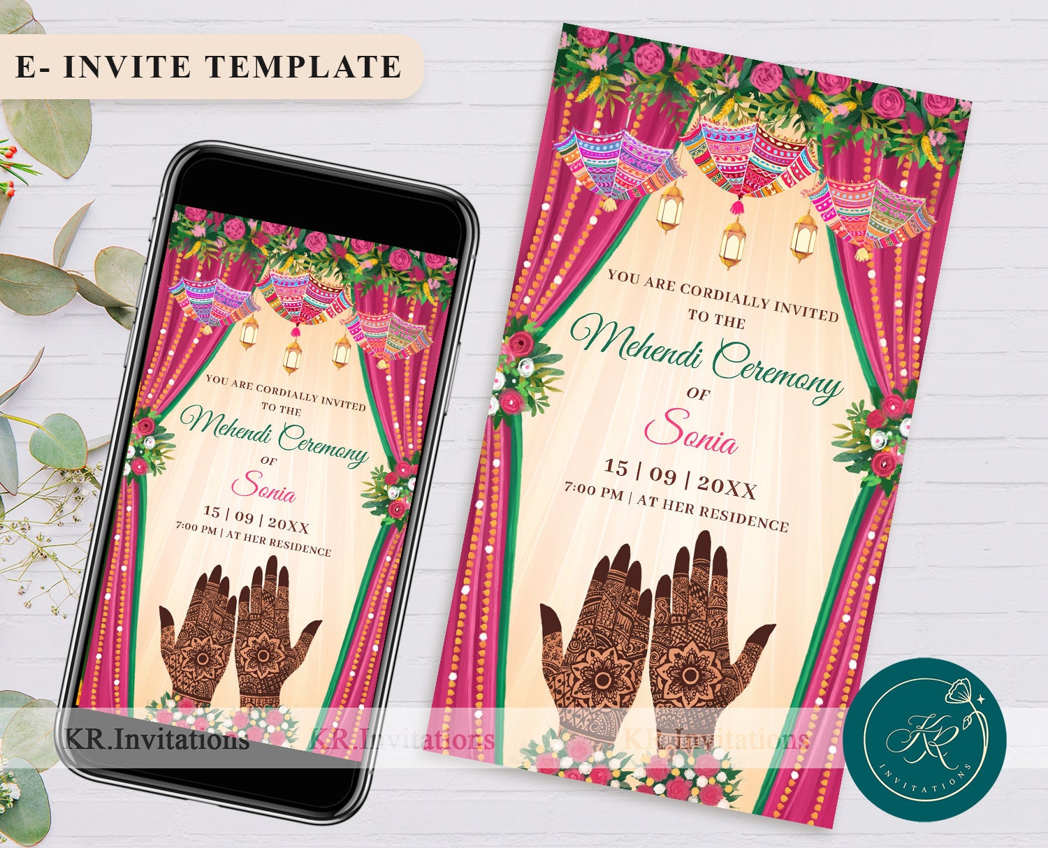Editable Mehendi Invitation Template: Henna Party E-card (video Invite ...