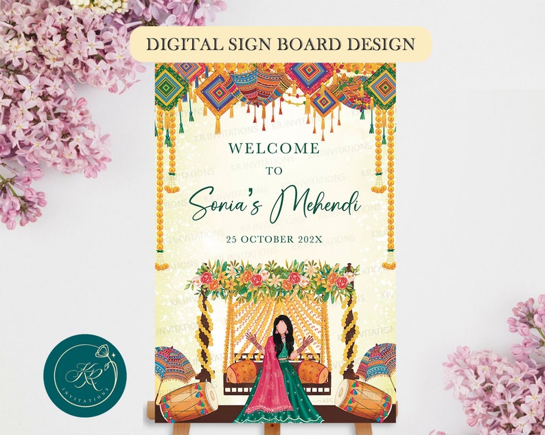 Mehndi Welcome Sign Digital Mehndi Dholki Signage Indian Wedding ...
