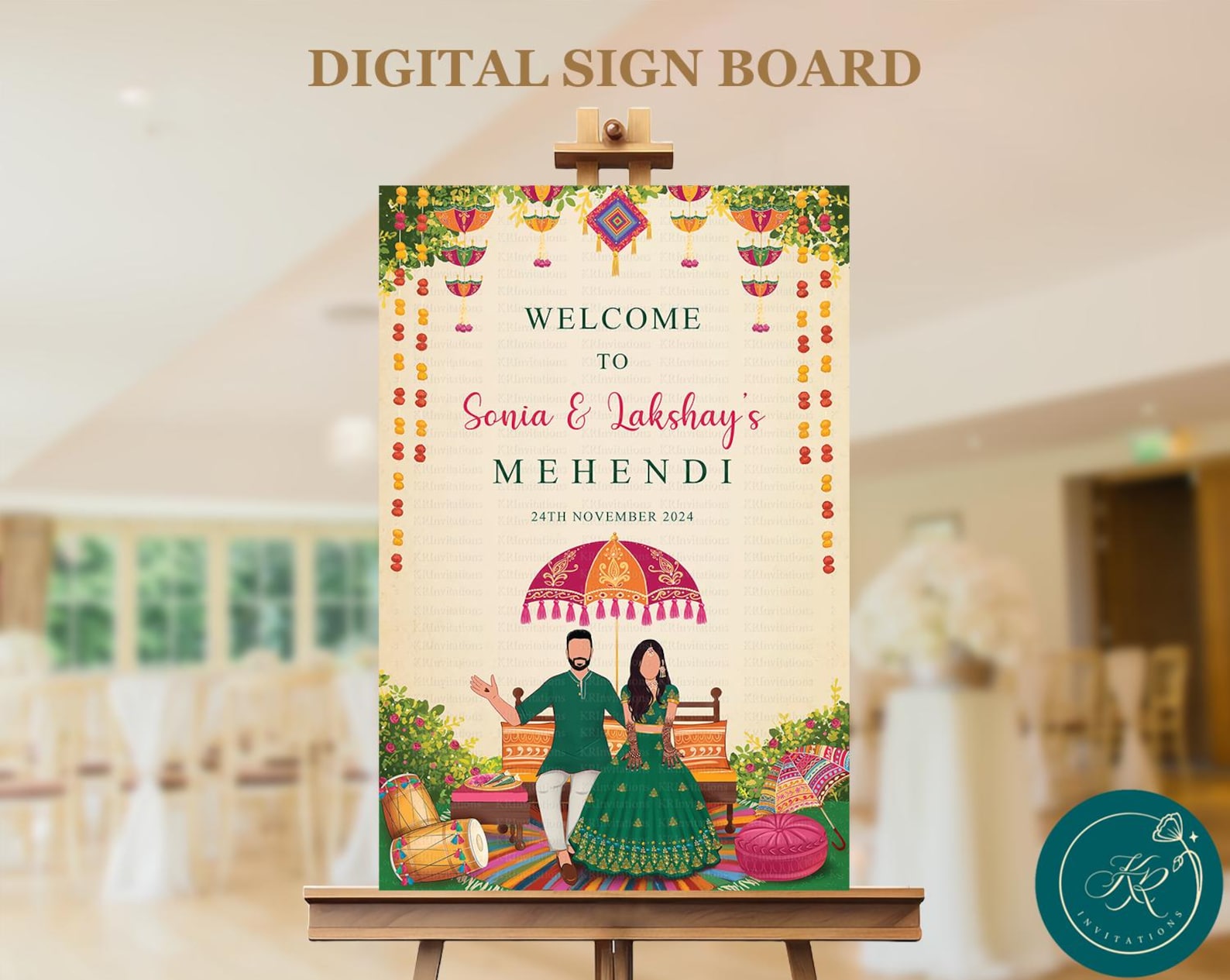Mehndi Sign Board, Digital Mehendi Signage, Bride and Groom Mehendi ...