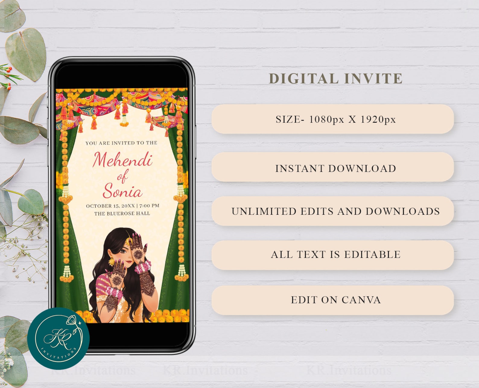 Buy Digital Mehendi Invitation Template, Mendhi Night Invite Card ...
