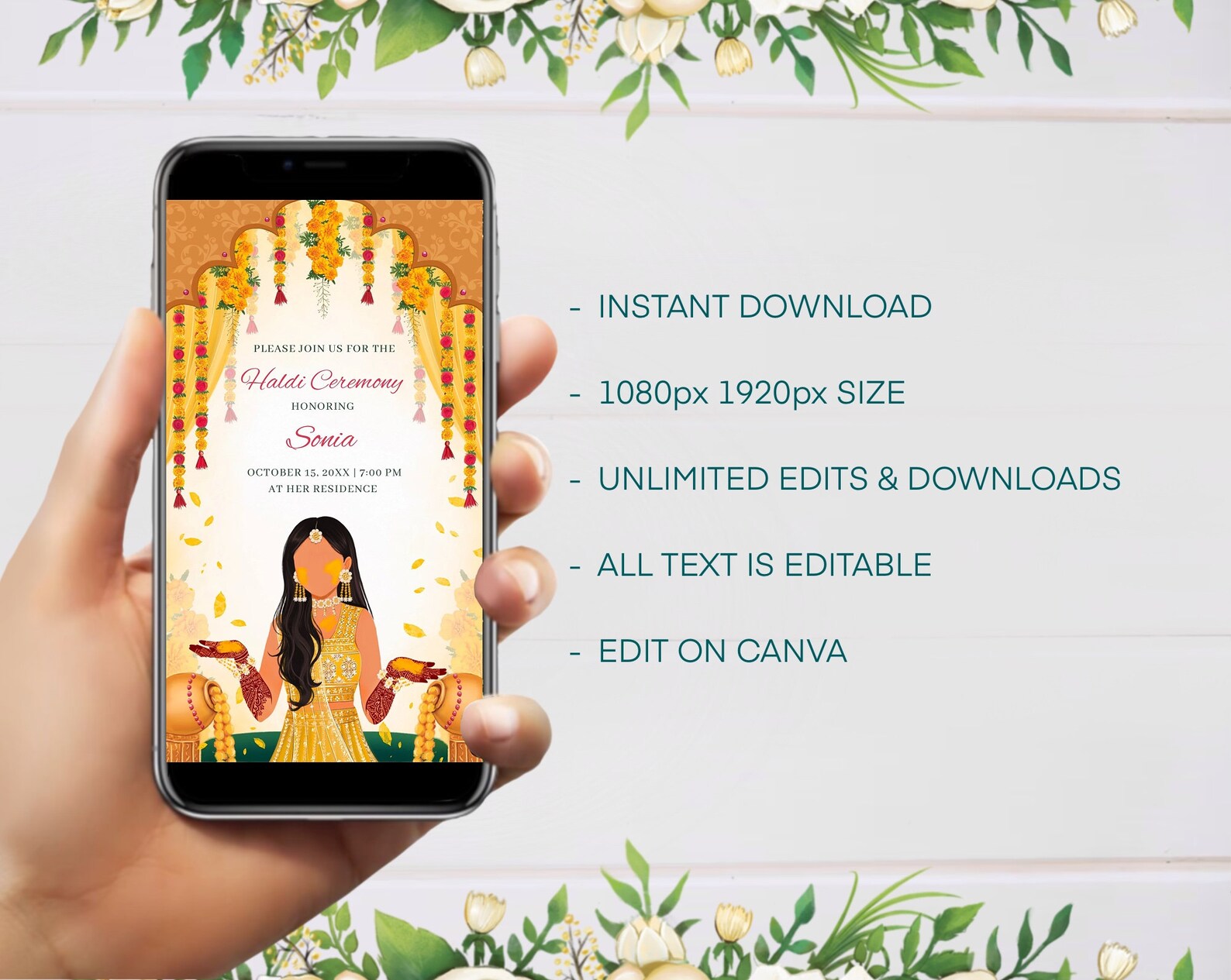 Haldi Invitation Template Editable Haldi E Invite or Mayoun - Etsy