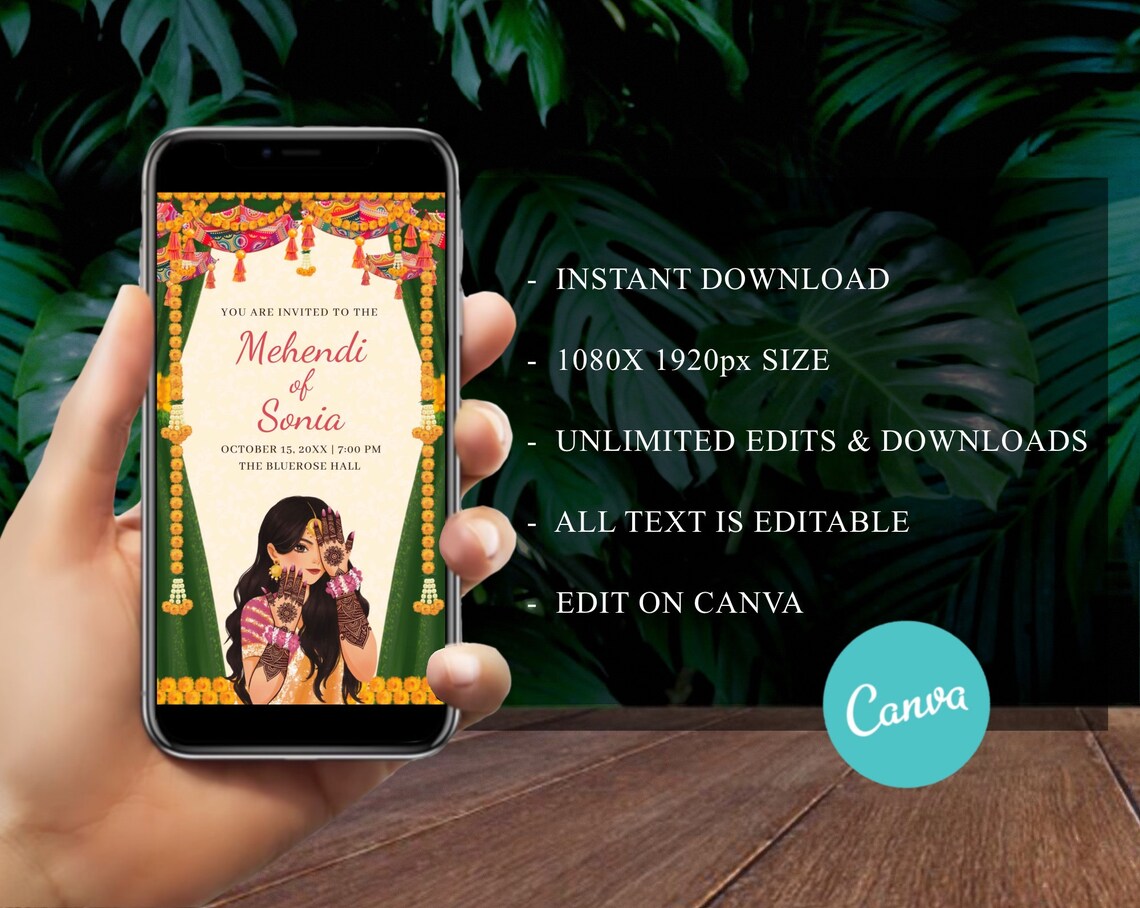 Buy Digital Mehendi Invitation Template Mendhi Night Invite Card Online ...