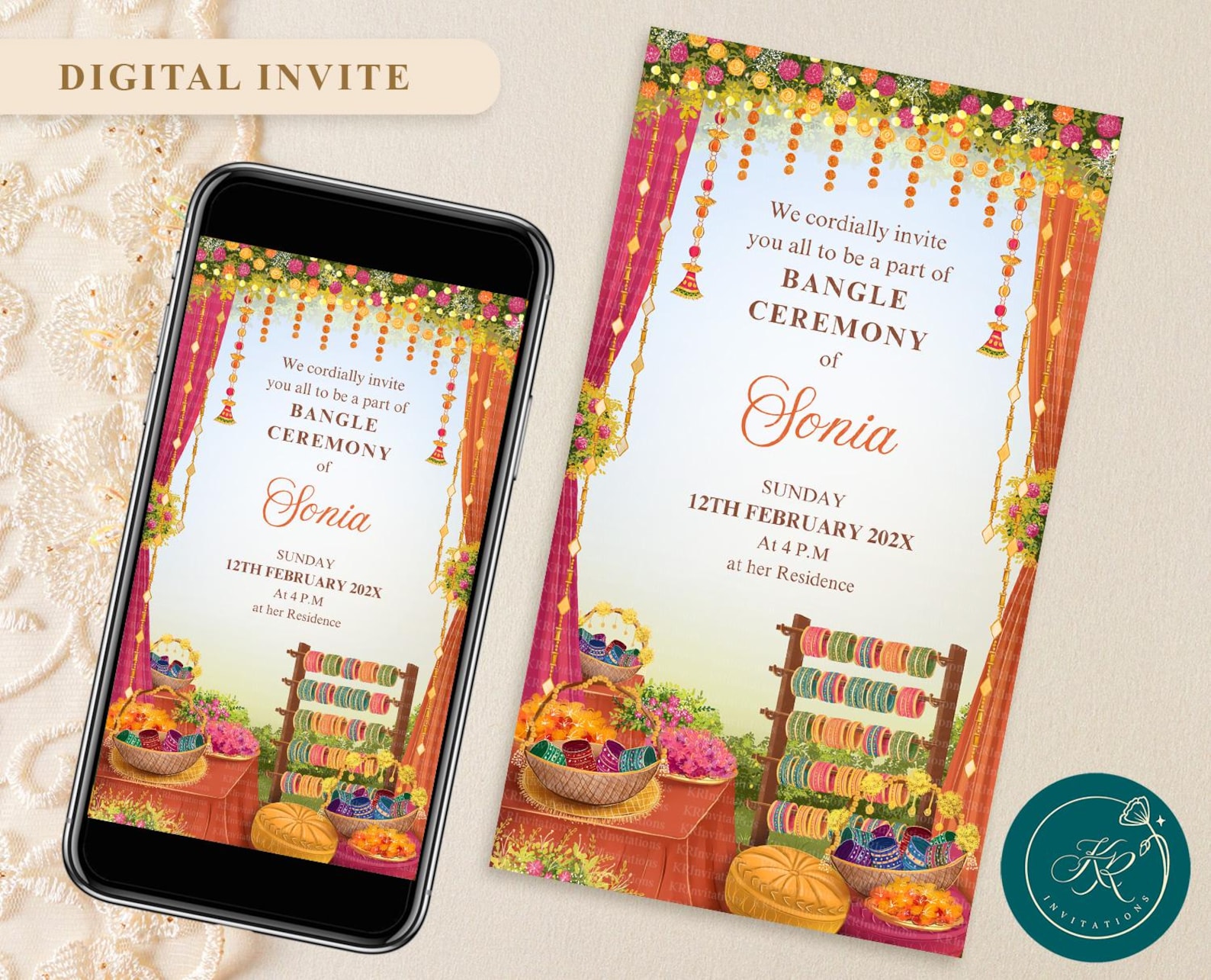 Editable Bangle Ceremony Digital Invitation: Chura Wedding Card - Etsy