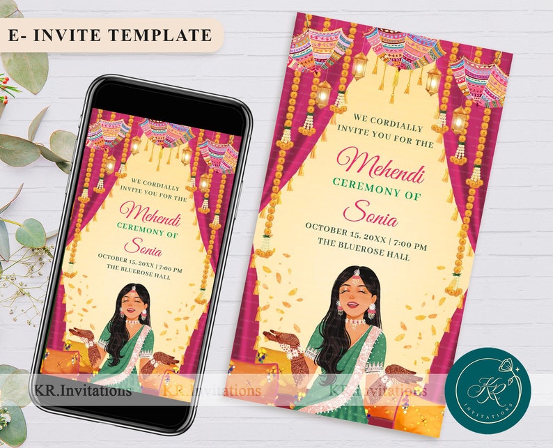 Digital Mehendi Ceremony Invitation Template or Mehendi Night E-invite ...