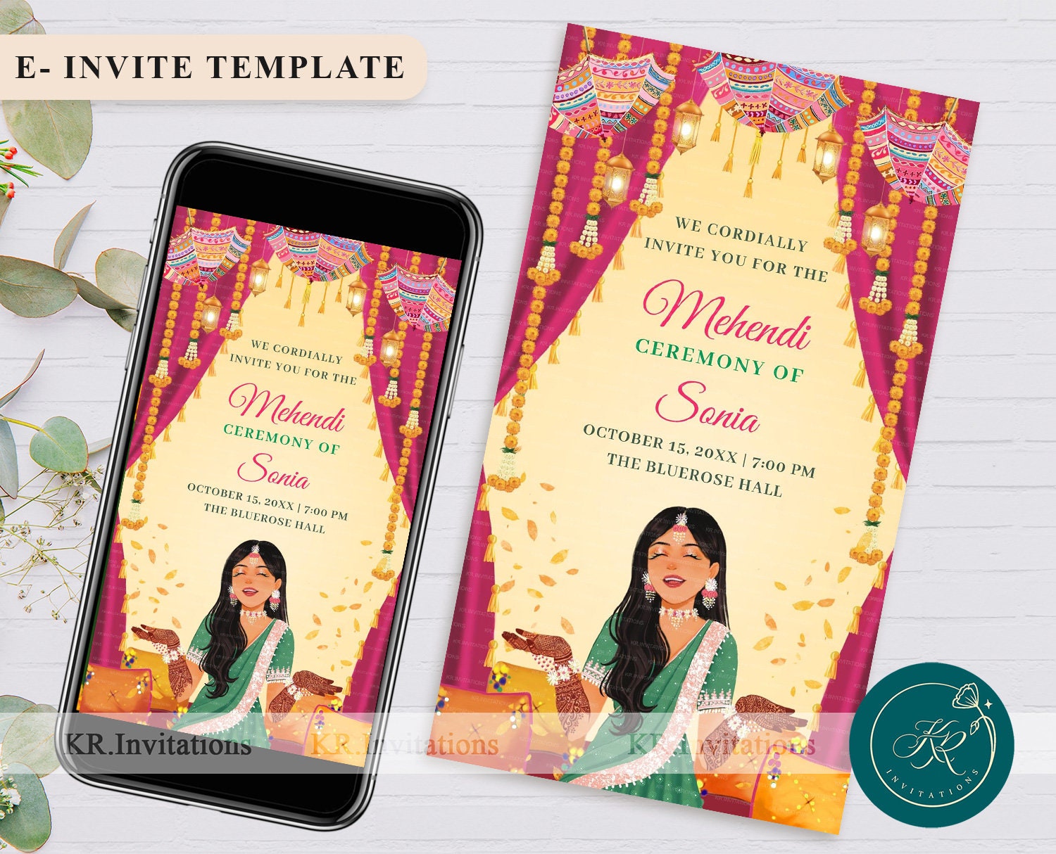 Digital Mehendi Ceremony Invitation Template or Mehendi Night E-invite ...