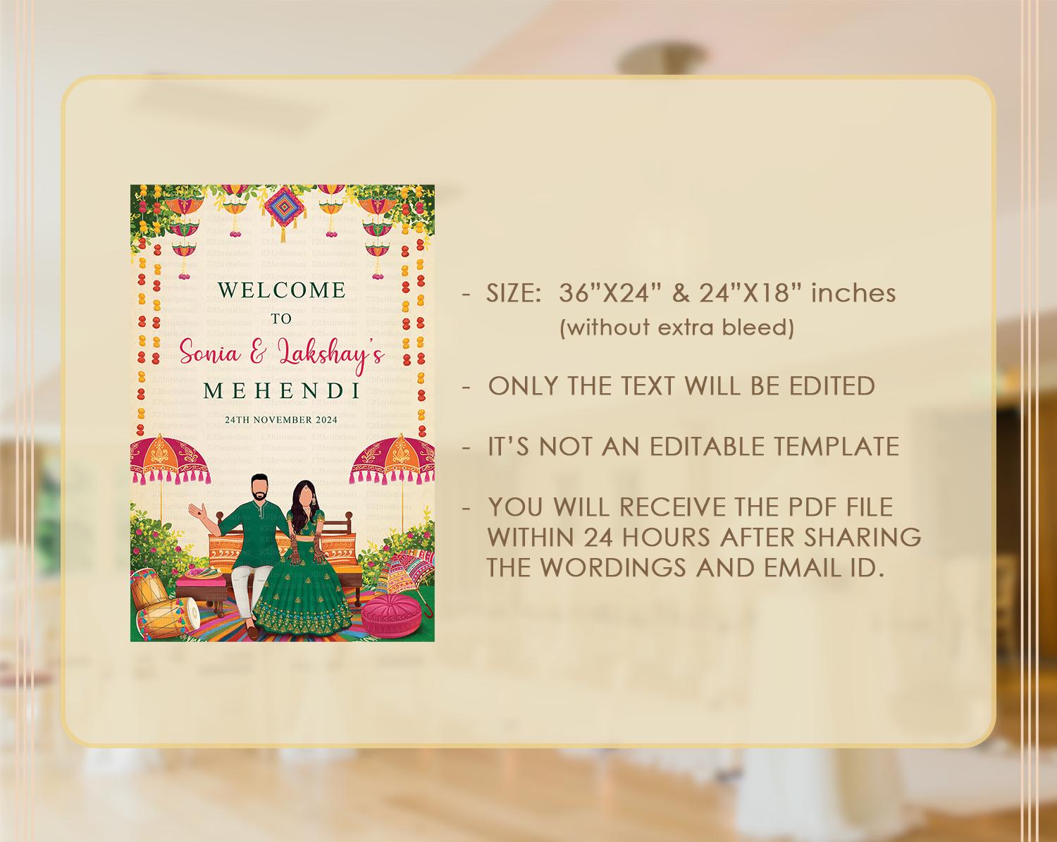 Mehndi Sign Board, Digital Mehendi Signage, Bride and Groom Mehendi ...