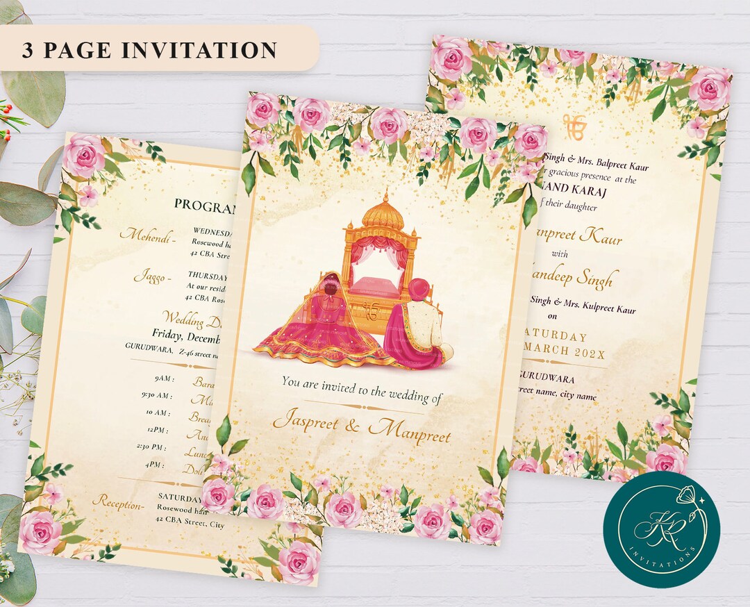Digital Anand Karaj Invitation: Sikh Wedding E-invite Template WIT07 - Etsy