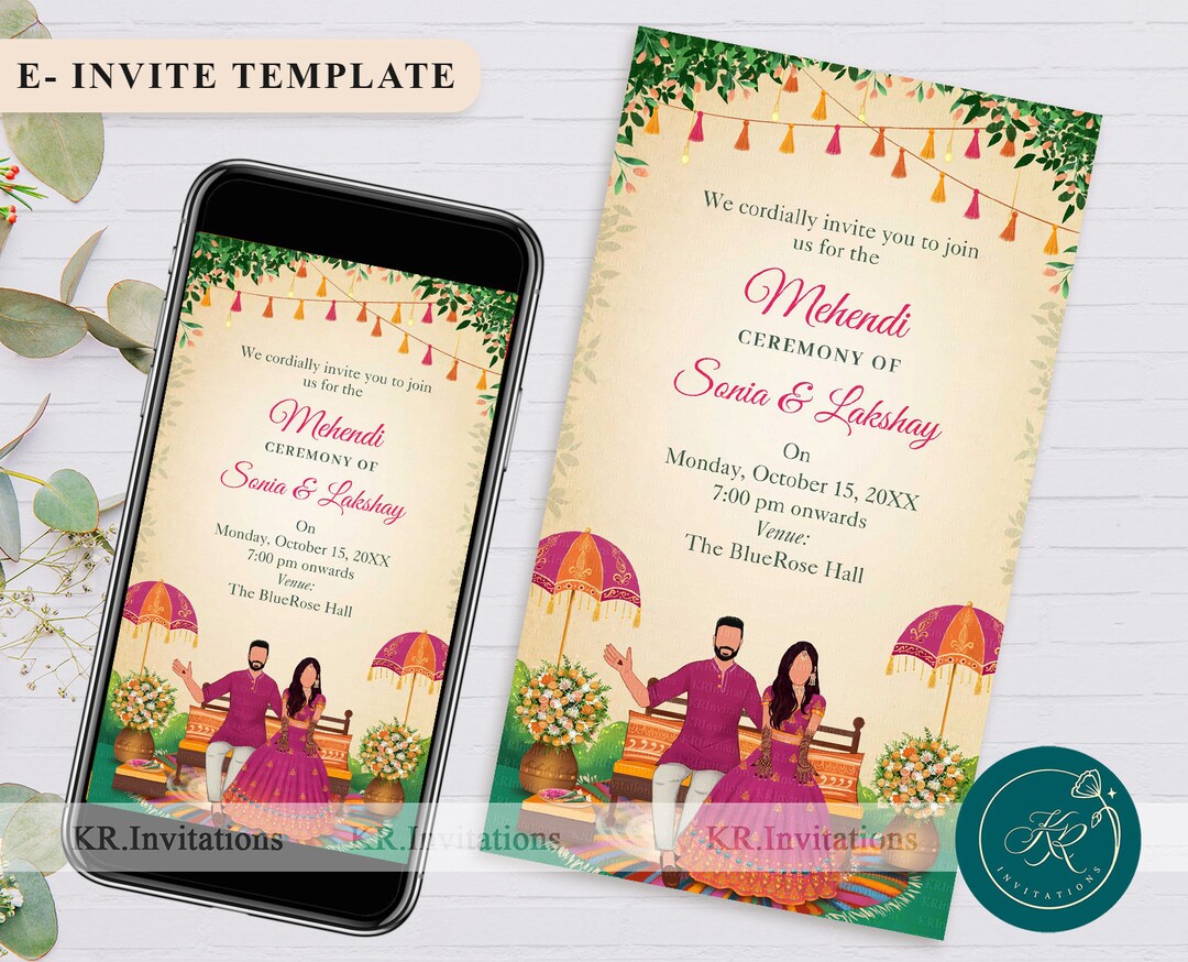 Digital Mehndi Invitation Card or Mehndi Ceremony E-invite, Henna Party ...