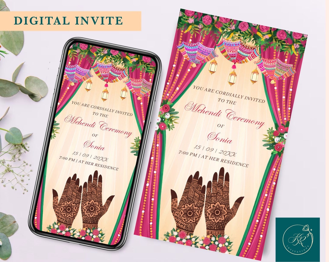 Editable Mehendi Invite as Henna Party Invitation Template - Etsy