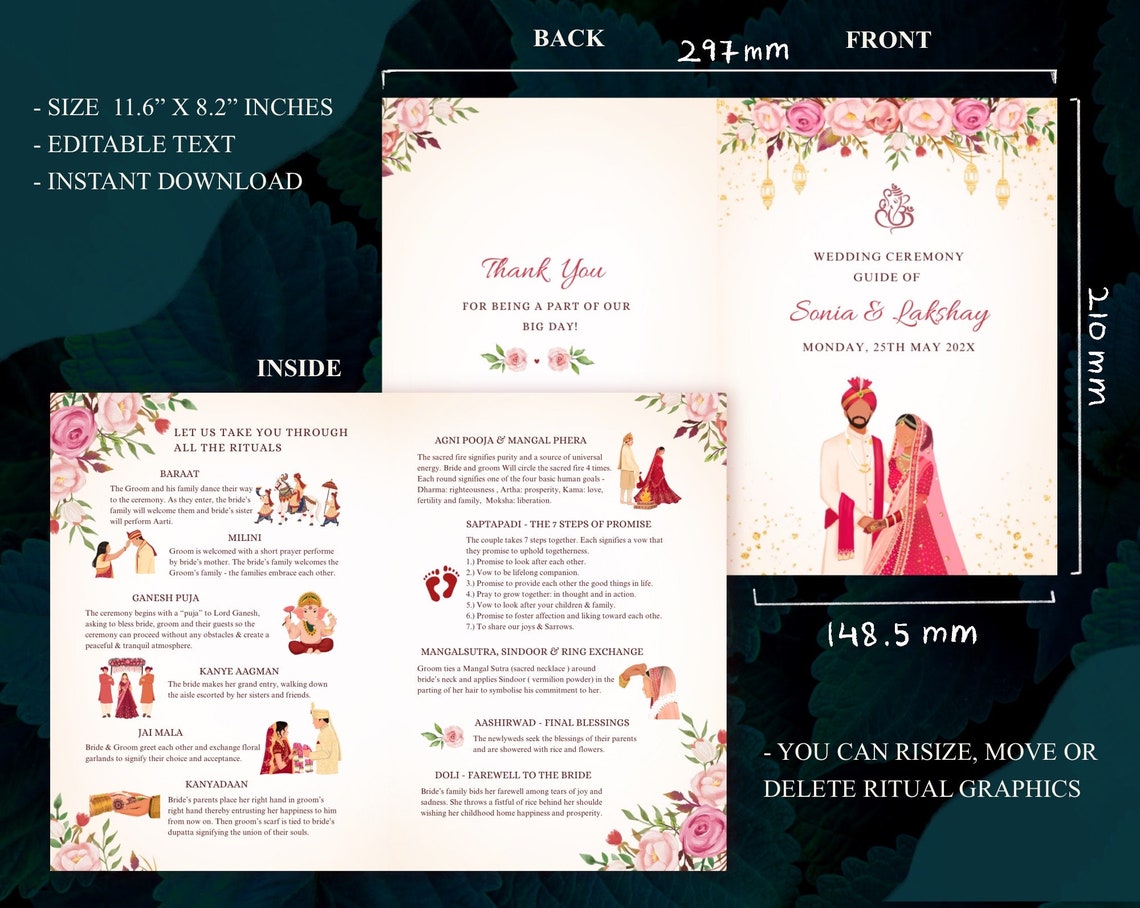 Indian Wedding Program Template Editable Hindu Wedding - Etsy
