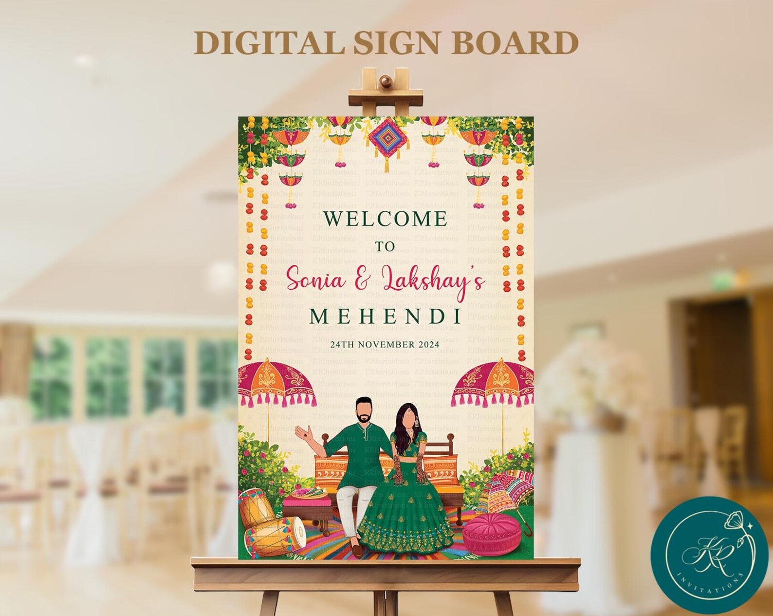 Mehndi Sign Board, Digital Mehendi Signage, Bride and Groom Mehendi ...