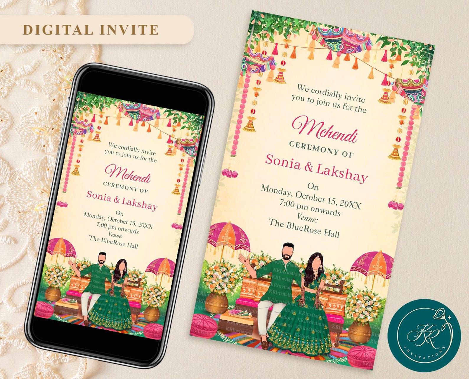 Digital Mehndi Invitation Card or Mehndi Ceremony E-invite, Henna Party ...