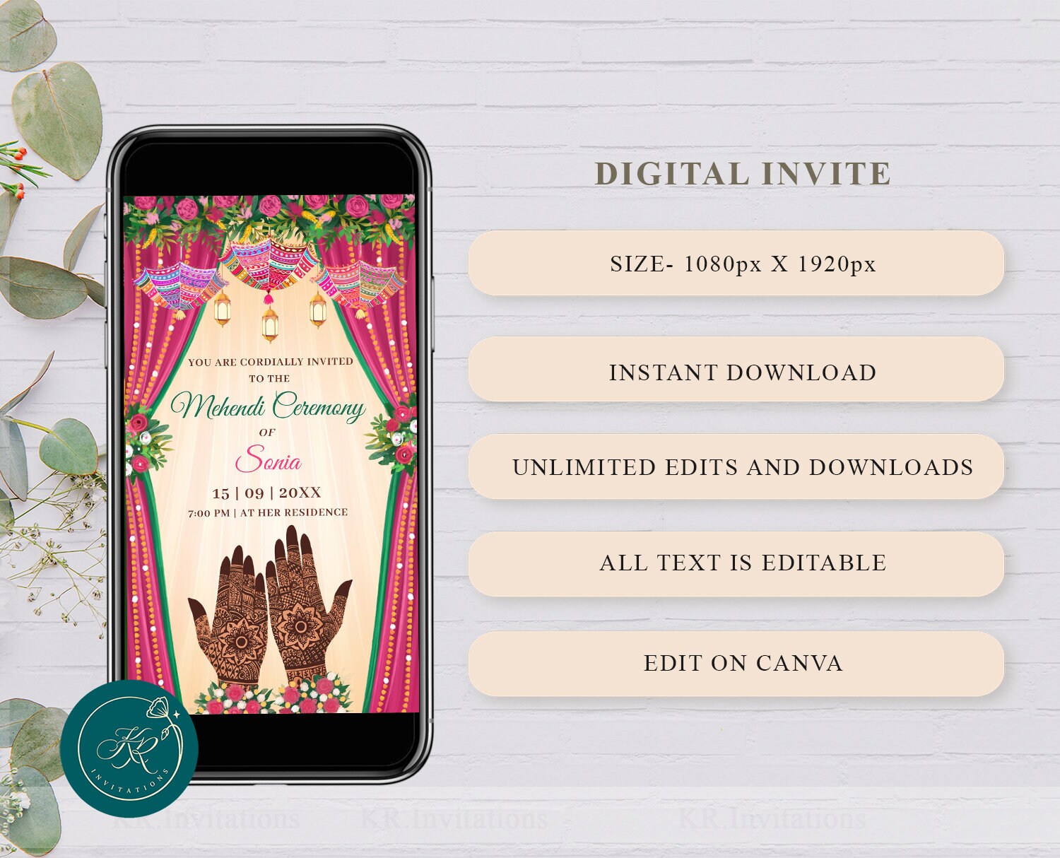 Editable Mehendi Invitation Template: Henna Party E-card (video Invite ...