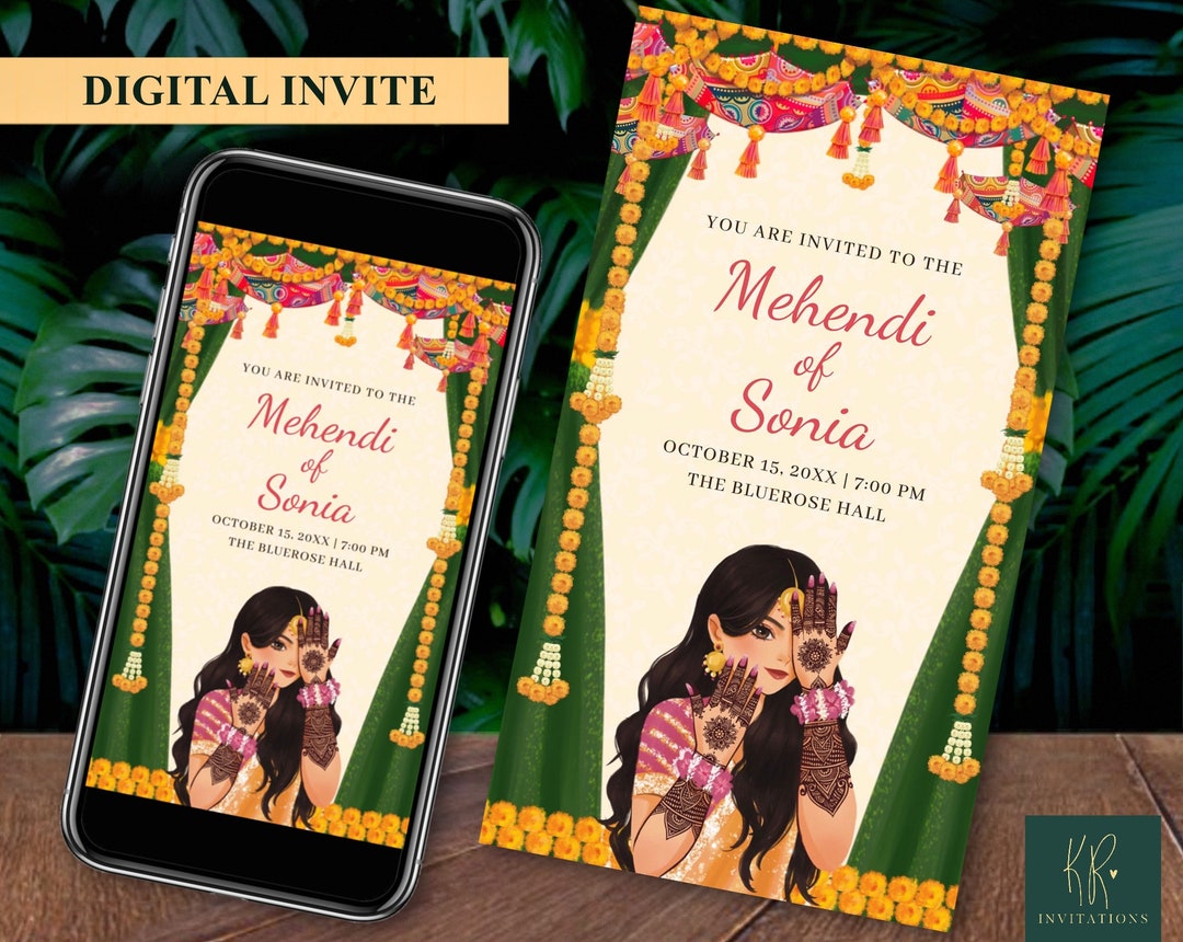 Digital Mehendi Invitation Template Mendhi Night Invite Card - Etsy