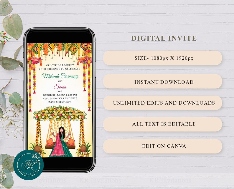 Mehendi Invitation Card Henna Party Invite Mhendi Night Invitation ...