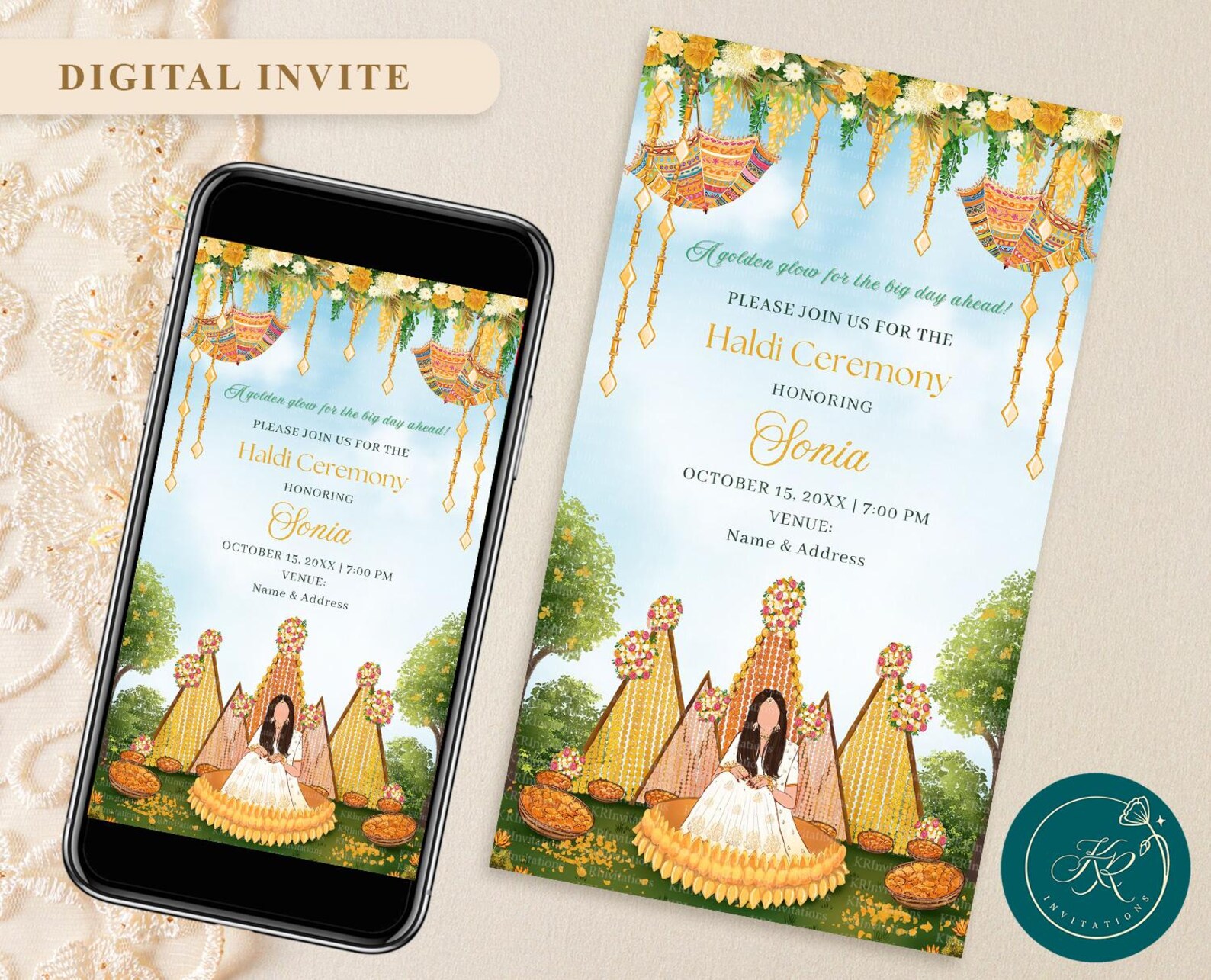 Haldi Invitation Card, Digital Pithi Invite Template, Editable E ...