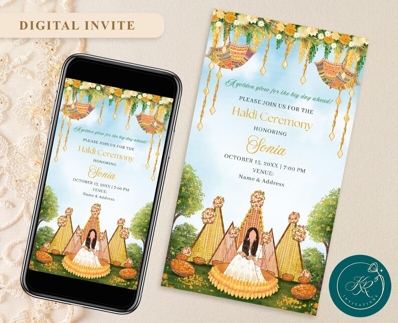 Haldi Invitation Card, Digital Pithi Invite Template, Editable E ...