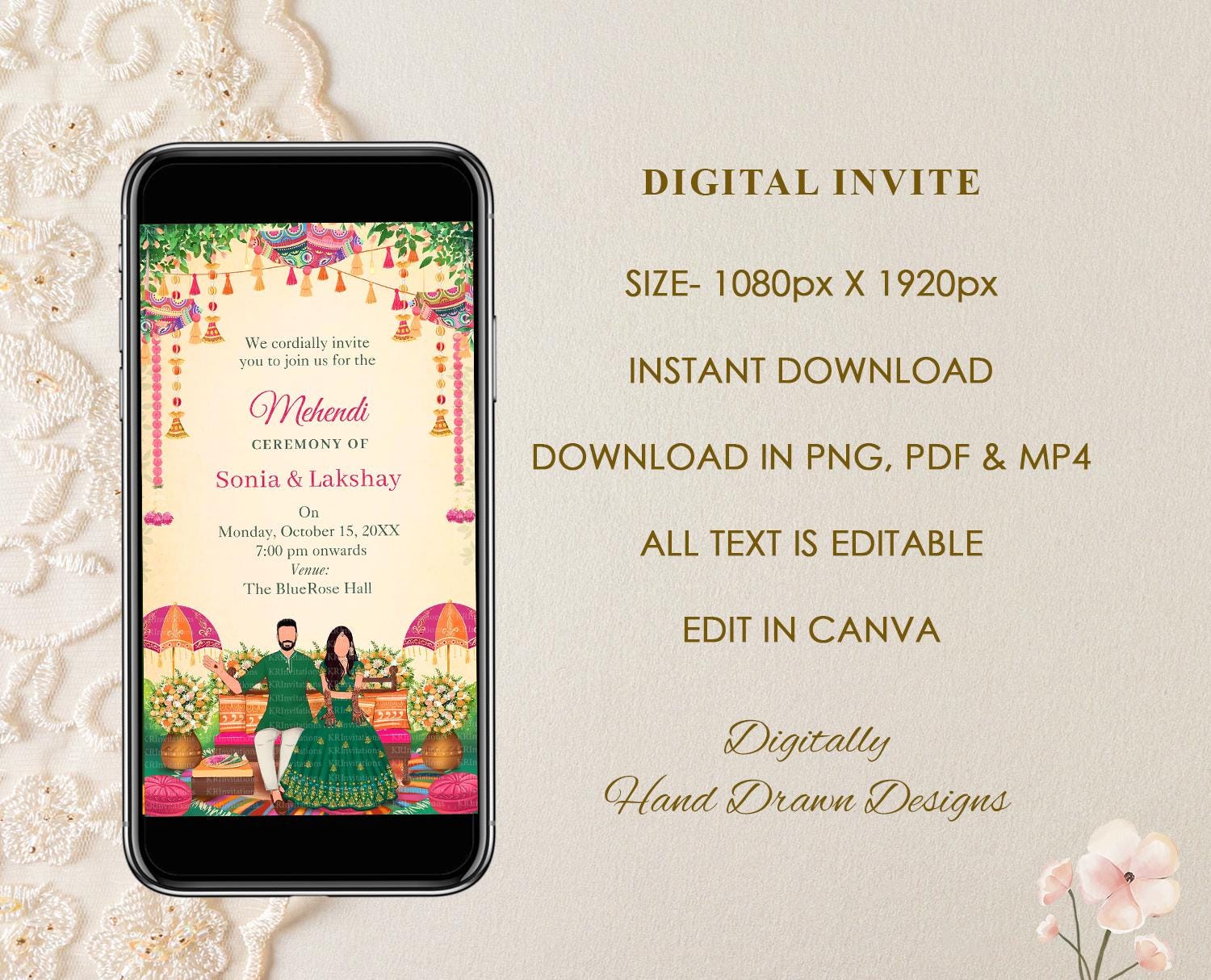 Digital Mehndi Invitation Card or Mehndi Ceremony E-invite, Henna Party ...