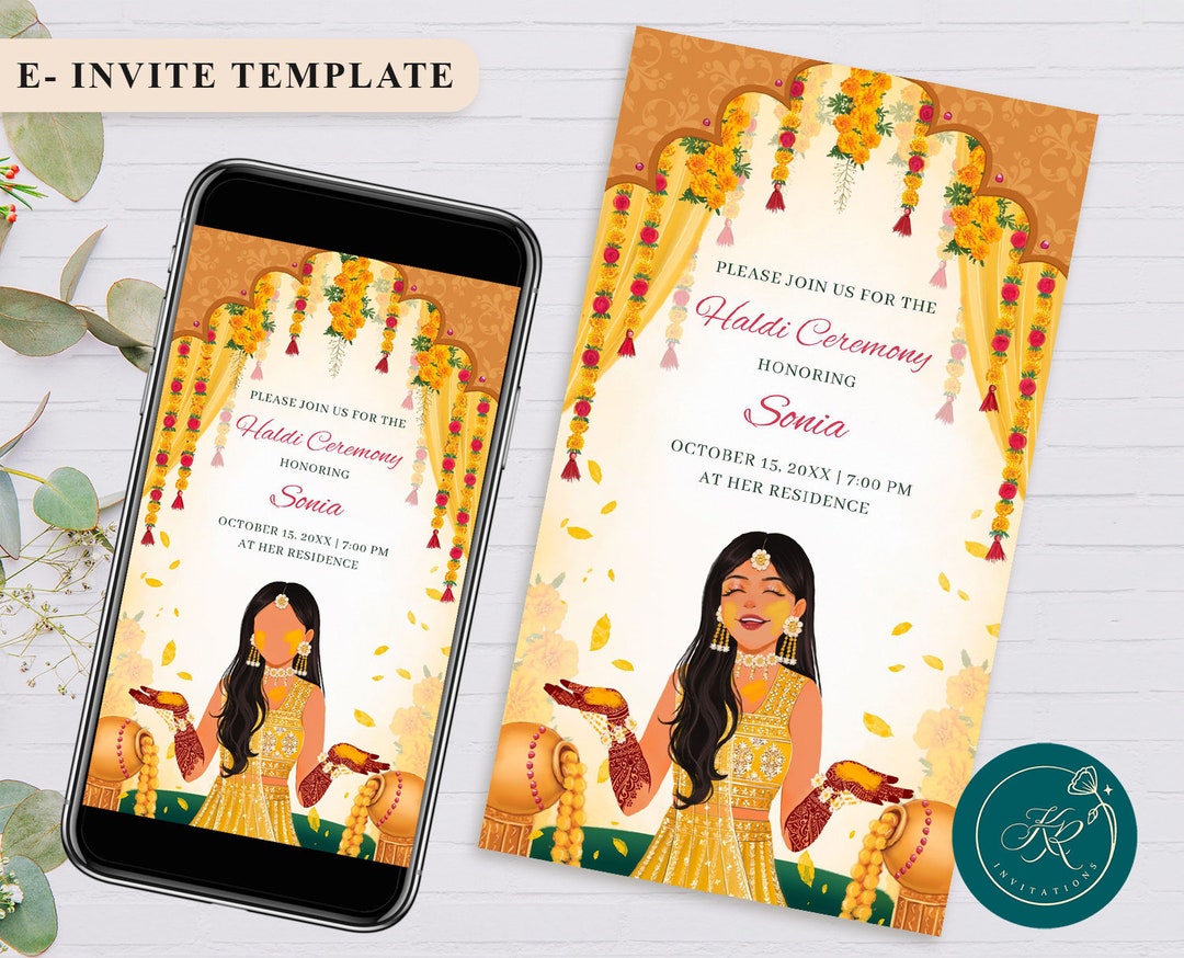 Haldi Invitation Template Editable Haldi E- Invite or Mayoun Invite ...