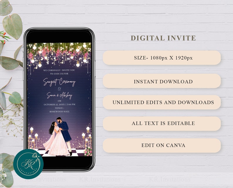 Custom Sangeet Invitation Template: Indian Wedding Ceremony ( Editable ...