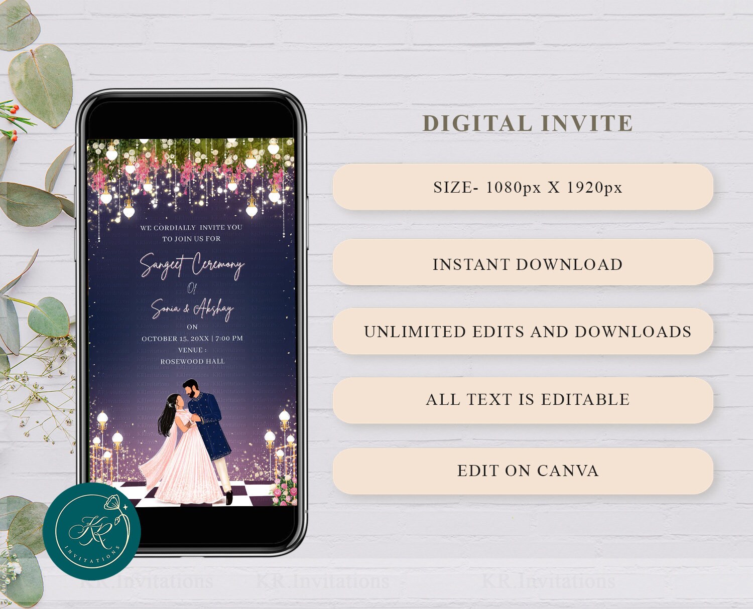 Custom Sangeet Invitation Template: Indian Wedding Ceremony ( Editable ...