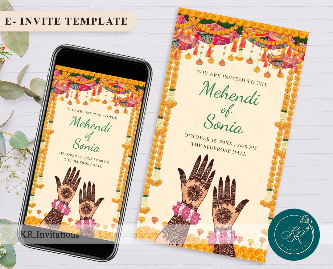Digital Mehendi Invitation Template: Dholki Night Invites (FITM02) - Etsy