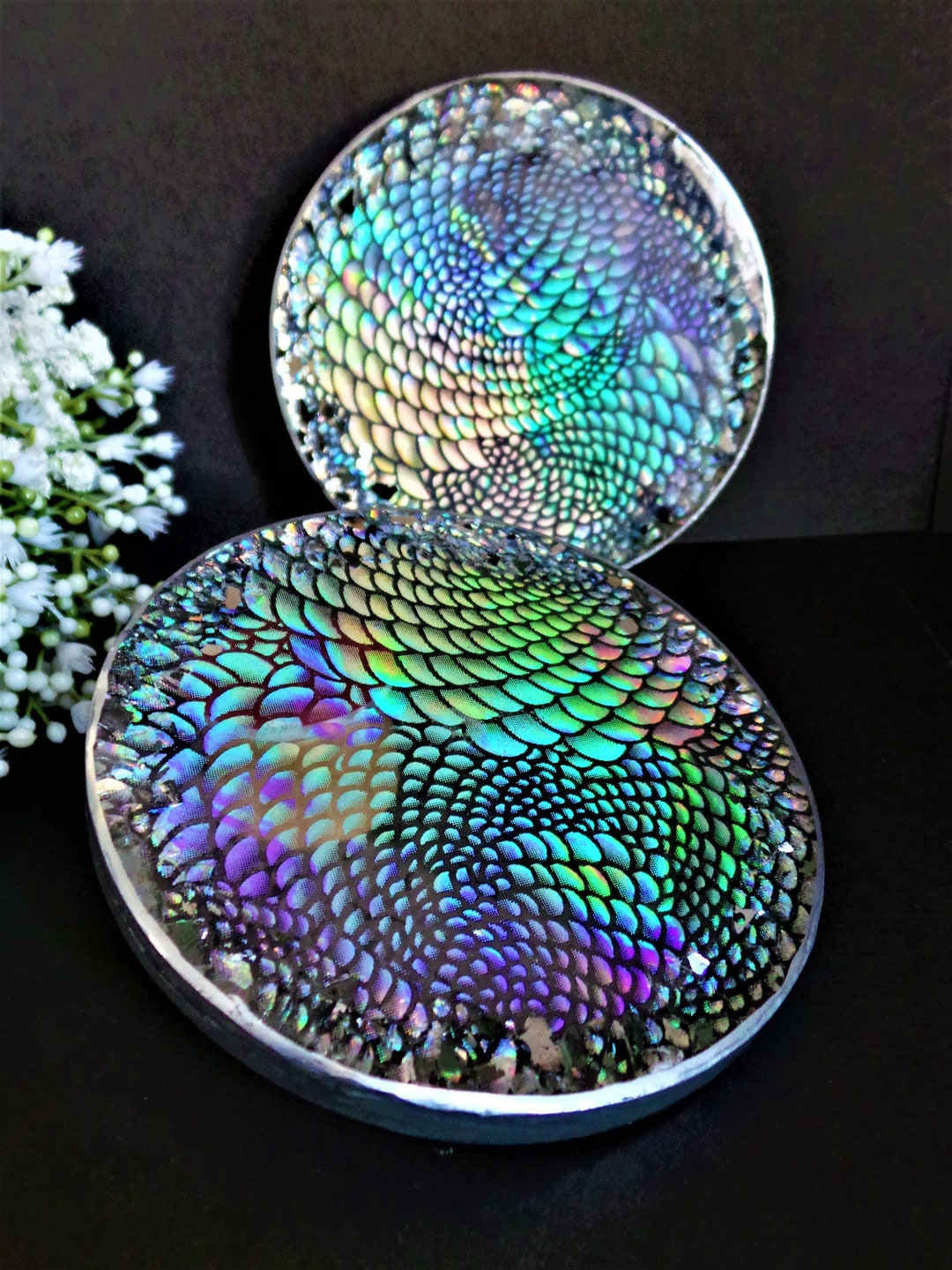 Clear Holographic Scales Round Resin Coaster Set of 2 - Etsy