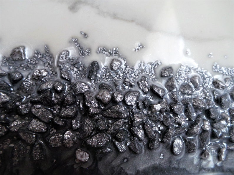 Silver-white Resin Painting Marble Effect on Wooden Panel - Etsy