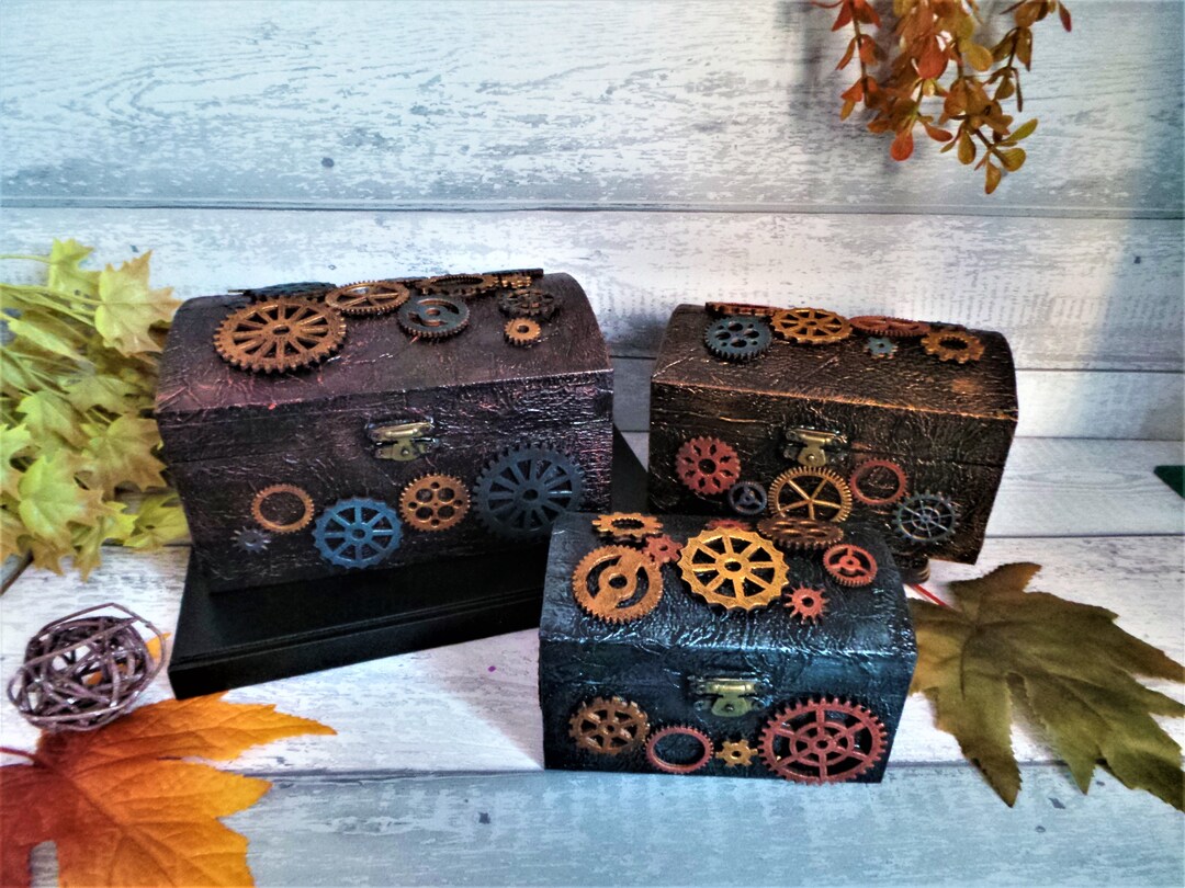 Steampunk Wooden Chest Set of 3 Cogs and Gears - Etsy
