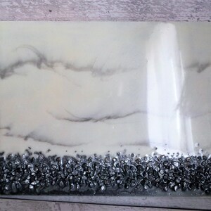 Silver-white Resin Painting Marble Effect on Wooden Panel - Etsy