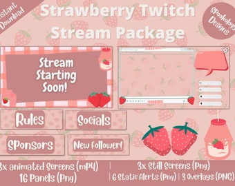 STRAWBERRY Stream Package Twitch / Stream Graphics / Cute / Streamer ...