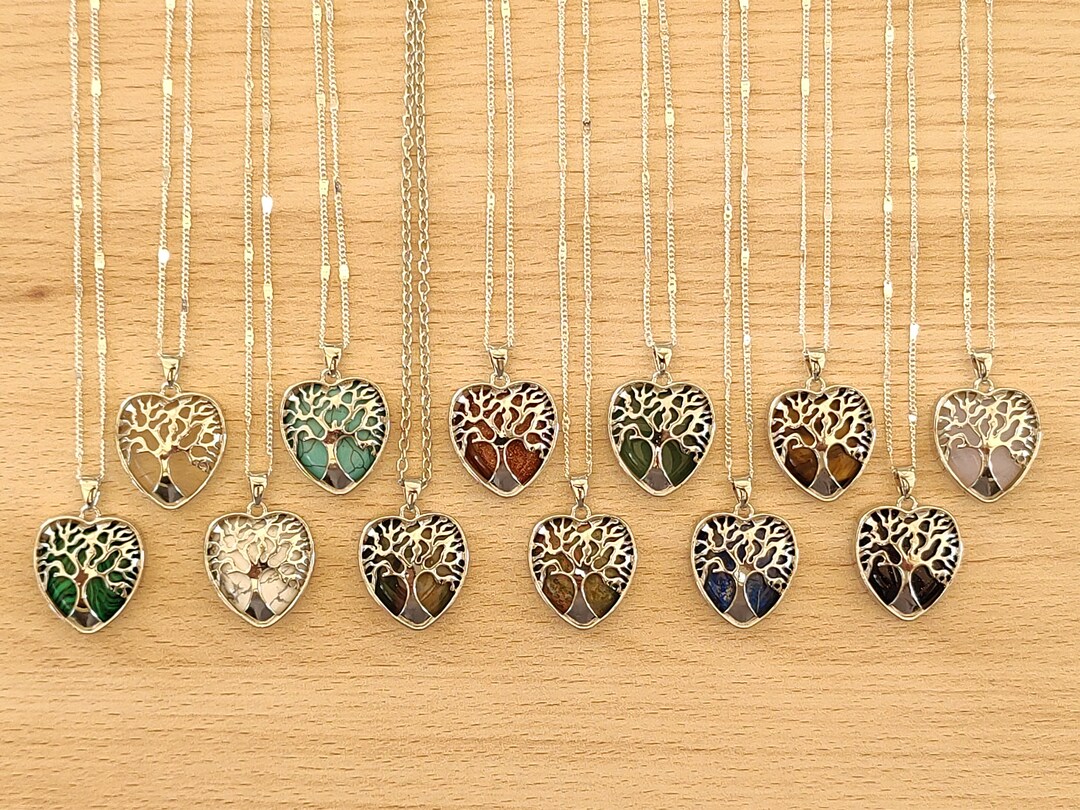 Heart Shape Tree of Life Mounted Crystal Pendant Necklace - Etsy