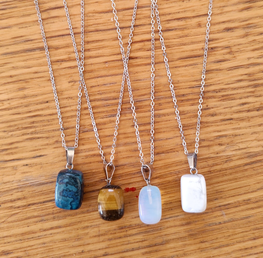 Rounded Edges Cuboid Crystal Natural Stone Necklace Pendant - Etsy