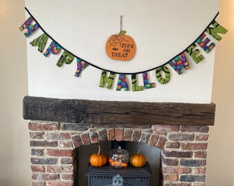 Halloween Vintage Style Treat Pail Banner Flag Bunting Party Decoration ...