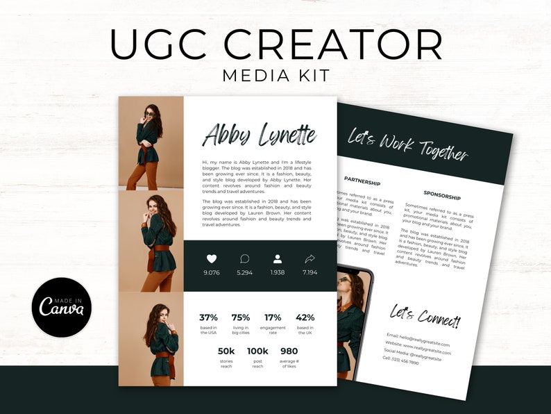 UGC Creator Media Kit Template for Canva - Influencer Media Kit PDF - UGC Canva Template, Resume ...