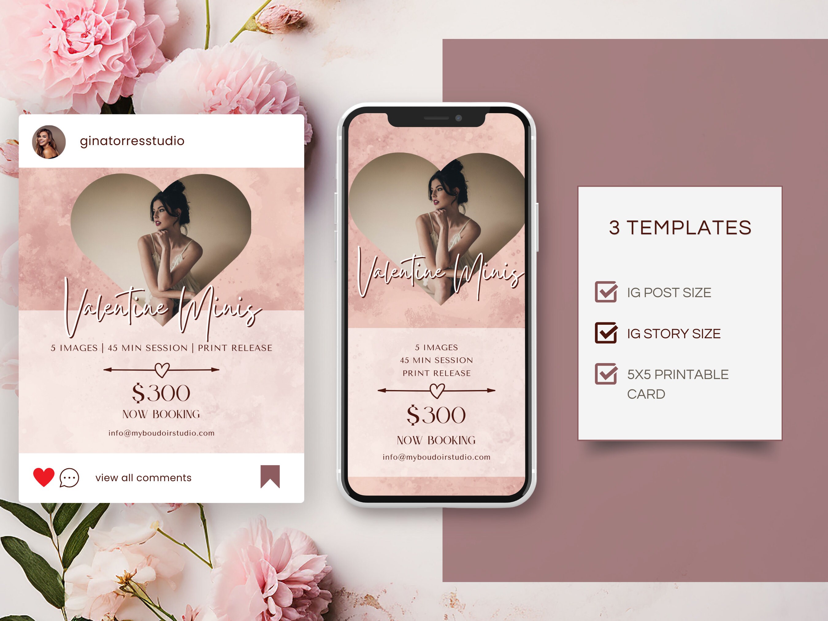 Valentine Boudoir Mini Session Canva Templates for Photographers - IG ...
