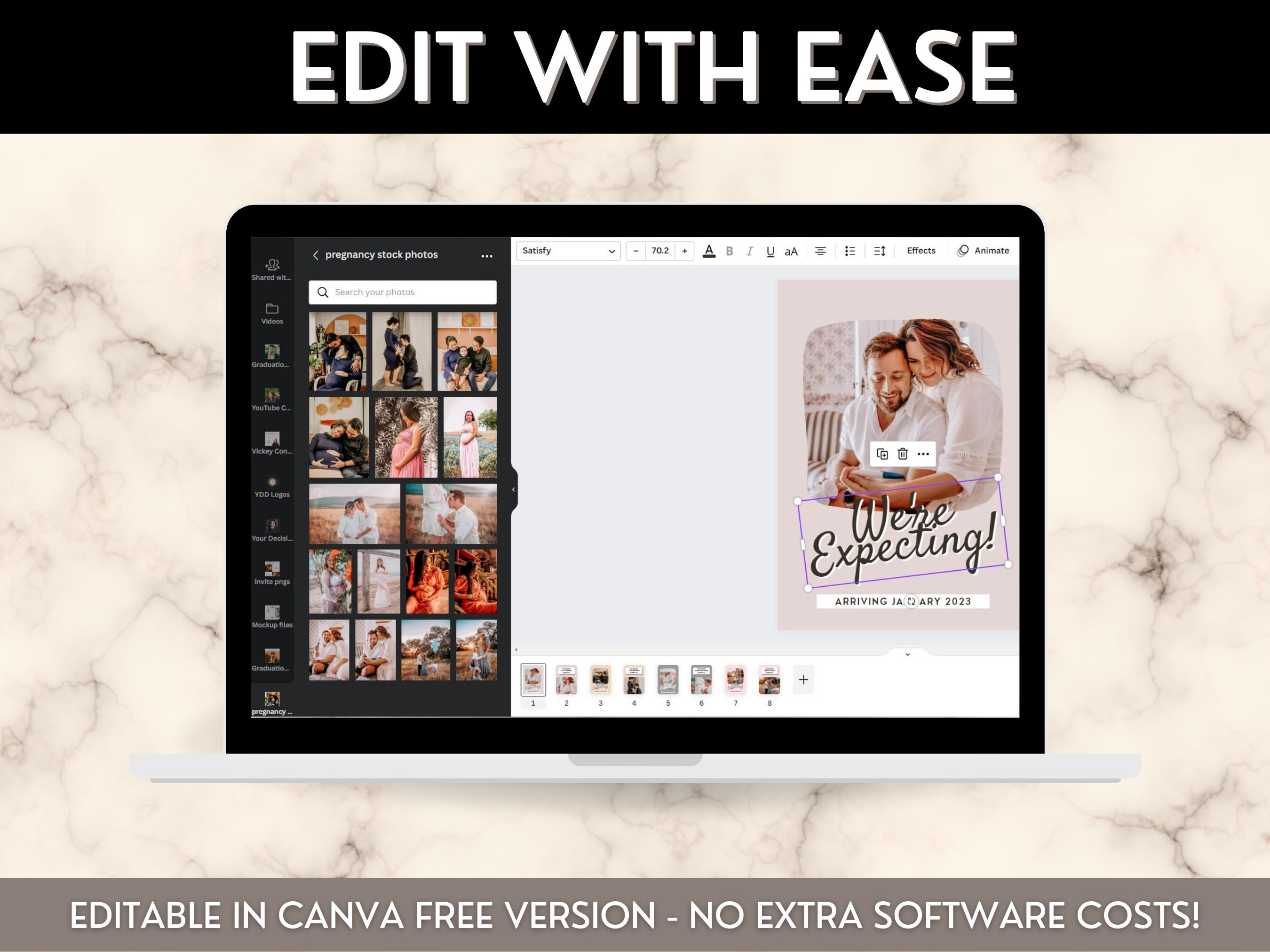 Photo Pregnancy Announcement Card DIY Template Pack - 4 Printable Cards ...