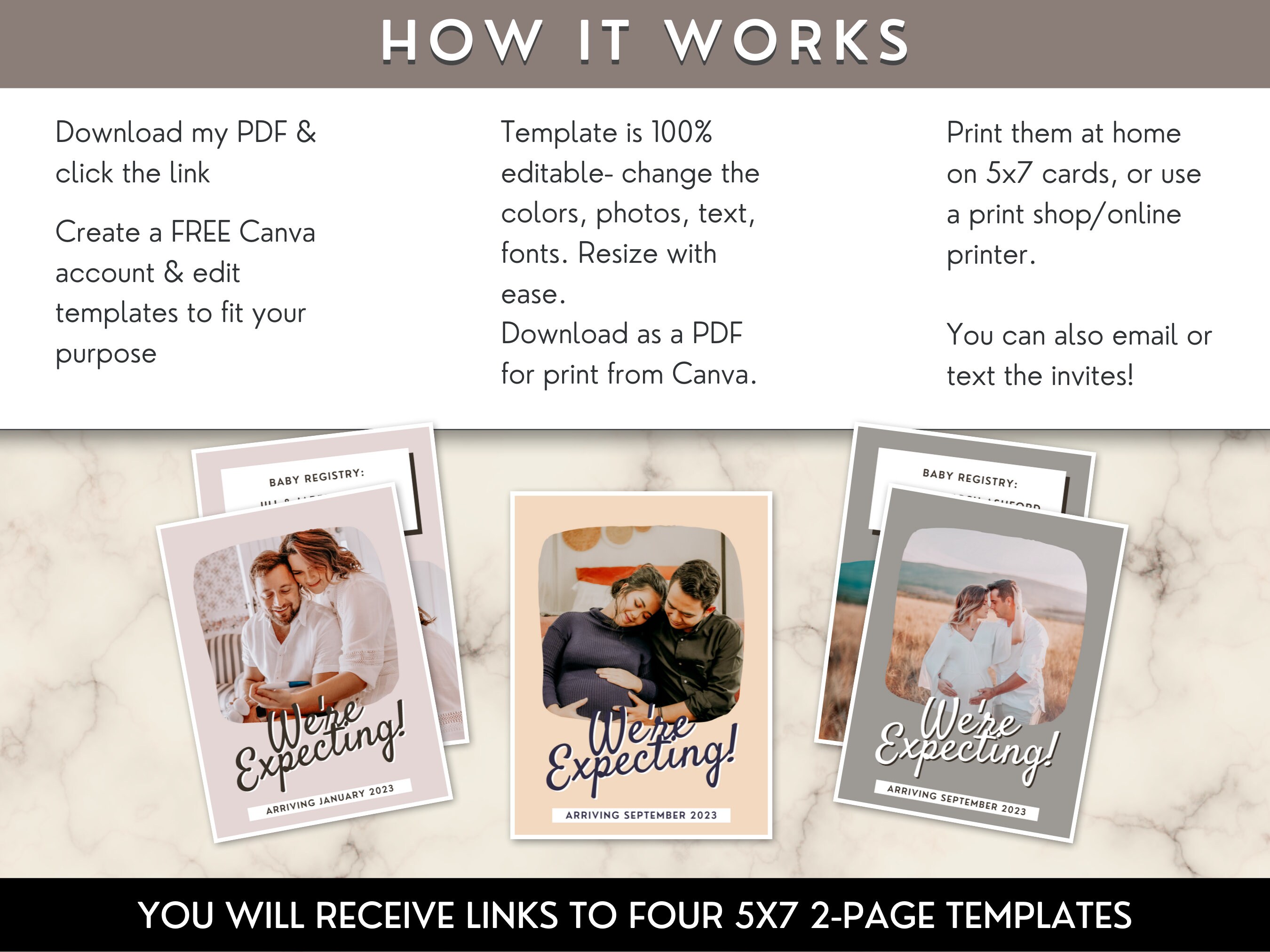 Photo Pregnancy Announcement Card DIY Template Pack - 4 Printable Cards ...