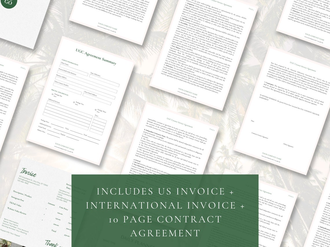 UGC Creator Contract and Invoice Templates for CANVA, UGC Invoice ...
